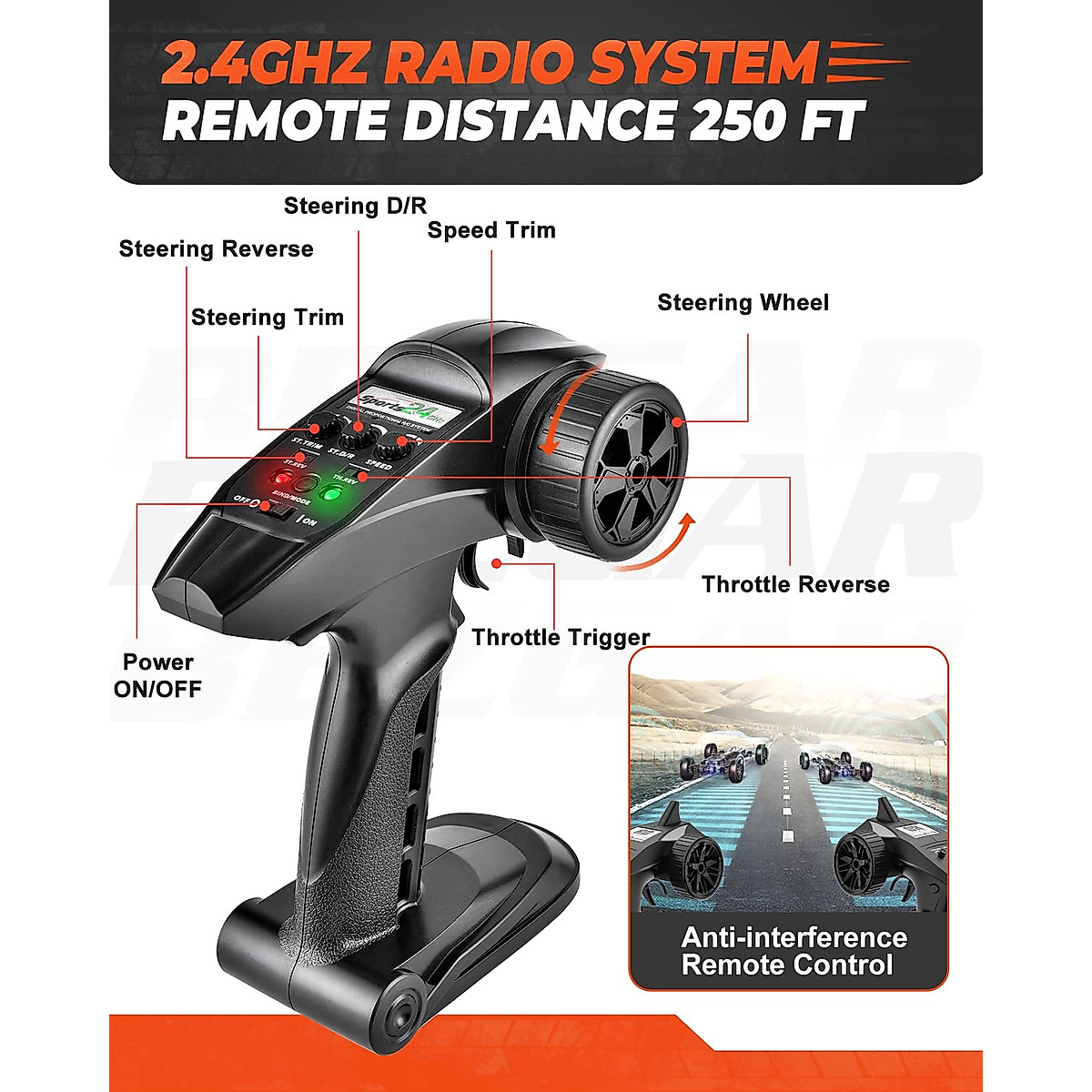 BEZGAR HM165 Brushless Hobby Grade 1:16 Scale Remote Control Truck - 2.4GHz High Speed 52kmh All Terrains Off Road RC Truck 4WD Car Crawler with 2 Rechargeable Batteries for Boys Kids and Adults