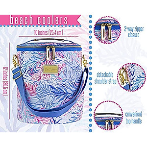 Lilly Pulitzer Insulated Soft Beach Cooler with Adjustable/Removable Strap and Double Zipper Close, Kaleidoscope Coral