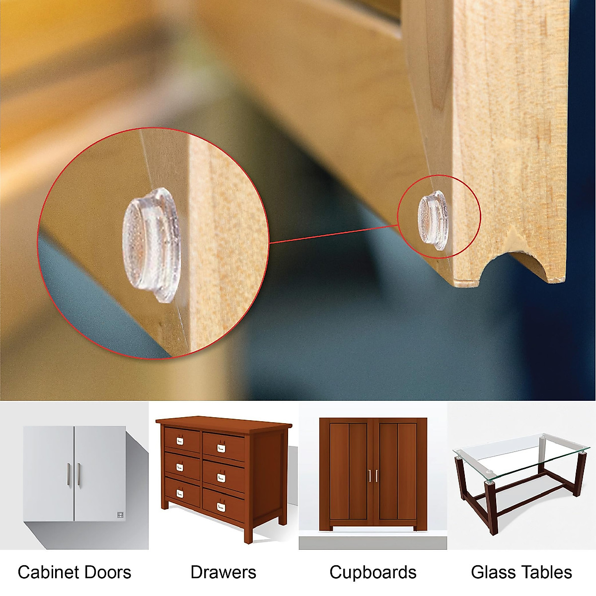 Pack of 50 Cabinet Door Bumpers - 1/2” Diameter Clear Adhesive Pads for Drawers, Glass Tops, Cutting Boards, Picture Frames, Small Furniture
