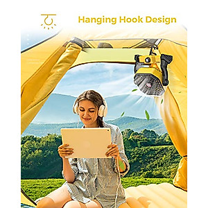 Camping Fan with LED Lantern, 10400mAh 9-Inch Rechargeable Outdoor Tent Fan, 270°Head Rotation, Stepless Speed and Quiet Battery Operated USB Fan for Picnic, Barbecue, Fishing, Travel