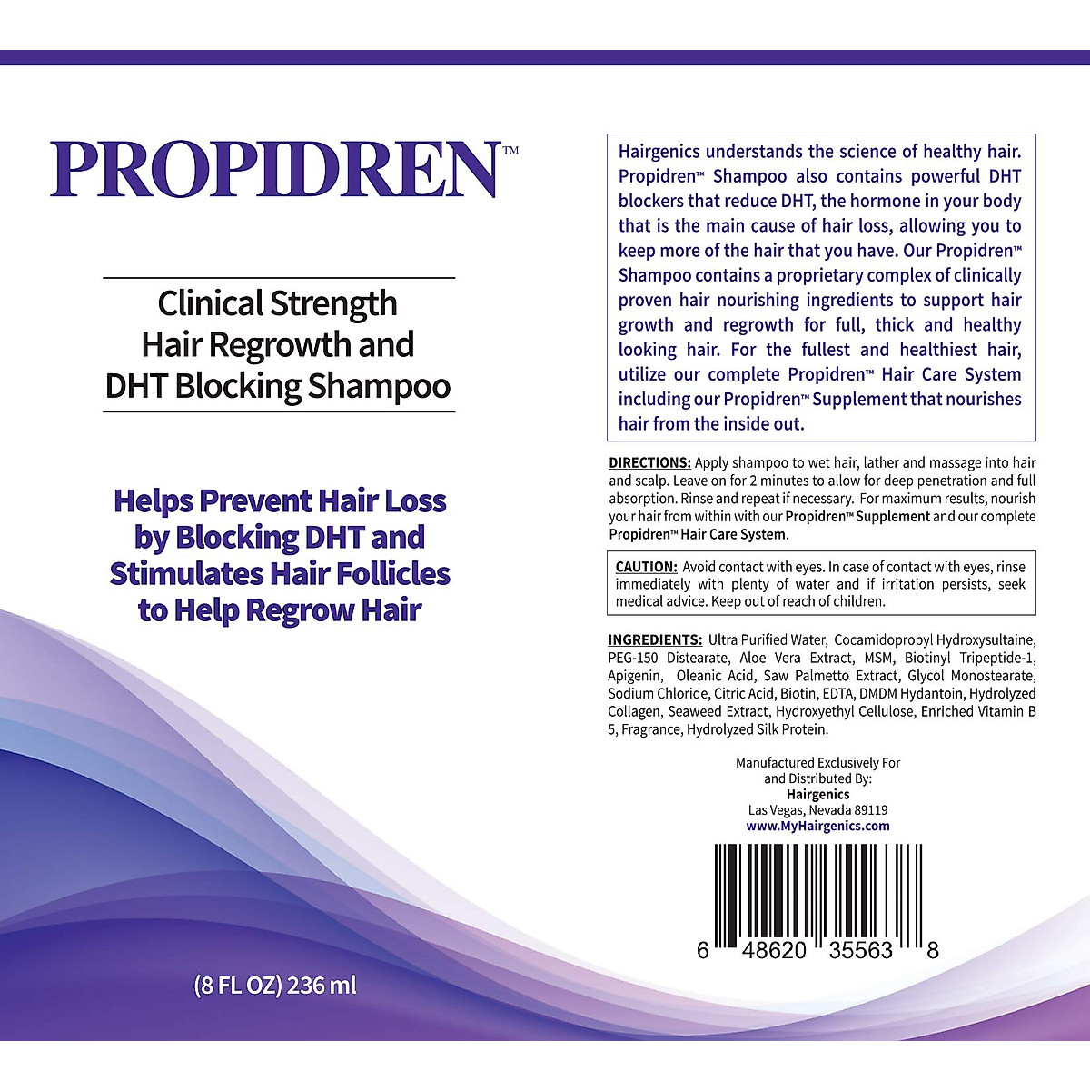 Hairgenics Propidren Hair Growth Shampoo with Biotin, Keratin, and Powerful DHT Blockers to Nourish, Stimulate Hair Follicles, and Regrow Thinning and Balding Hair