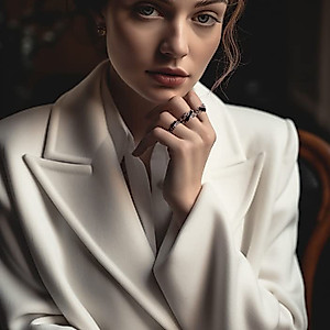 Gbinitail 3Pcs Trendy & Punk Adjustable Ring Set for Women and girls - Platinum-Plated, Stackable, Enamel & Hollow Silver Rings, sizes 5.5 to 7.5