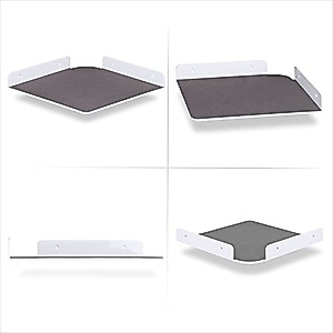 BRAINWAVZ 2-Pack 10” Corner Floating Shelf for Speakers, Books, Decor, Plants, Cameras, Photos, Kitchen, Bathroom, Routers & More Universal Small Holder Acrylic Wall Shelves (White)