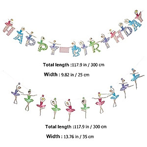 Abaodam 2 Sets Happy Birthday Banner Ballerina Dance Banner Ballet Girls Garland Bunting Banner for Kids Girls Birthday Baby Shower Bridal Shower Party Decorations