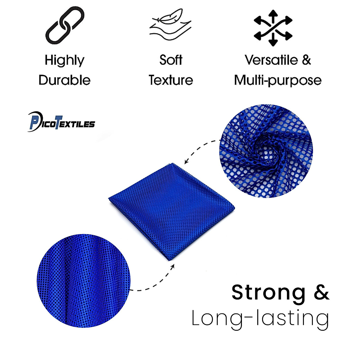 Pico Textiles 2 Yards Bolt – Royal Blue Polyester King Mesh Jersey Fabric - 60" Wide - Large Holes - Durable Athletic Mesh Fabric for Sewing Soccer and Basketball Jerseys Uniforms