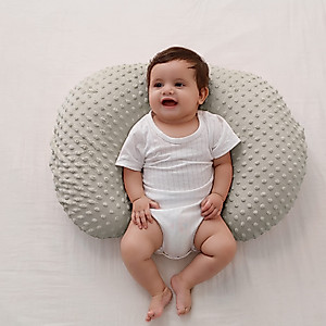 Baby Nursing Pillow and Body Positioner with Premium Minky Slipcover for Breastfeeding for Baby Boys and Girls, Feeding Pillow with Breathable Comfortable Pillowcase (Tidal Foam)