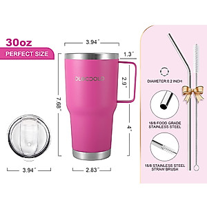 DLOCCOLD 30 oz Tumbler with Handle, Stainless Steel Insulated Travel Coffee Mug with Lid and Straw, Thermal Coffee Cup for Hot&Cold Drinks,Spill Proof,Cup Holder Friendly,Dishwasher Safe,BPA Free