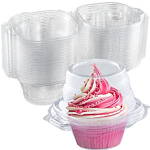 Individual Cupcake Containers (50 Pack) | Clear Plastic Disposable Cupcake Boxes/Holders | Single Cupcake Holder with Dome Lid Bulk | BPA-Free Plastic Cupcake Muffin Container Carrier Boxes to Go