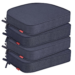 Pcinfuns Indoor/Outdoor Memory Foam Chair Cushions,Thick 19"x19"x3" Chair Cushion for Patio Furniture,Water-Resistant Durable Seat Pads with Ties,Blue Grey,4 Pack
