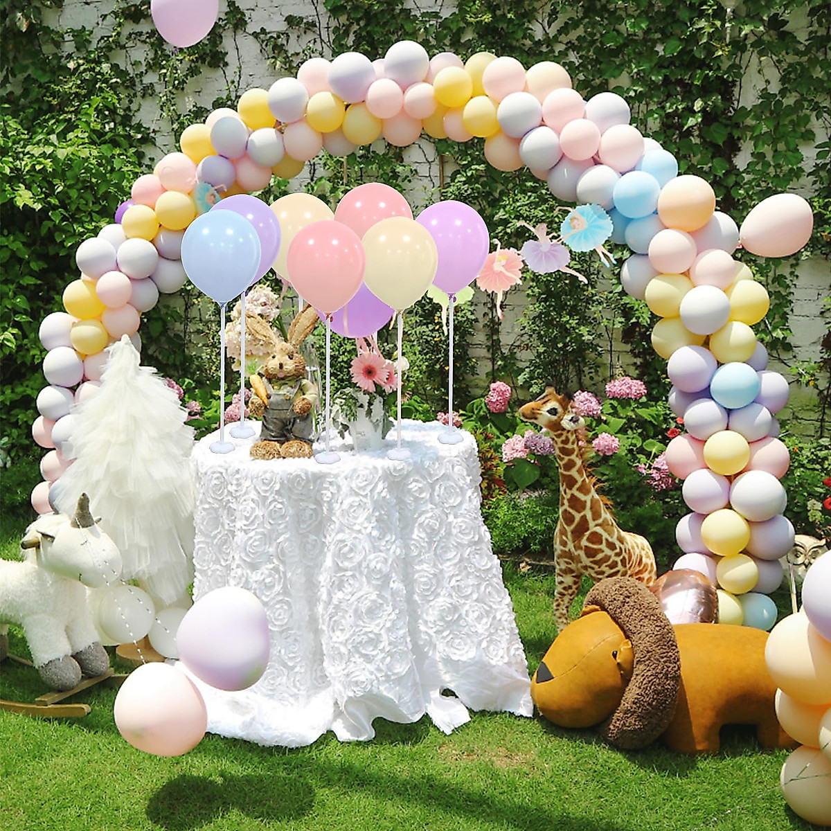 RUBFAC Balloon Arch Kit with Base and 12 Pack Balloon Stick Holder with Base for Table Reusable Balloon Stand Kit for Birthday Baby Shower Wedding Party Decoration