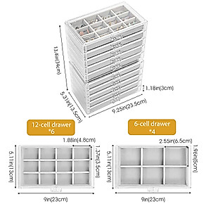ProCase Earring Holder Organizer Jewelry Box with 10 Drawers, Acrylic Clear Earring Case with Adjustable Velvet Trays for Women - Grey, 10 Layers