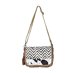 Myra Bag Artistic Upcycled Canvas & Cowhide Shoulder Bag S-1351