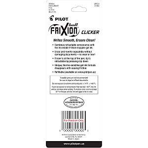 PILOT FriXion Clicker Erasable, Refillable & Retractable Gel Ink Pens, Fine Point, Black Ink, 3 Count (Pack of 1) (31464)
