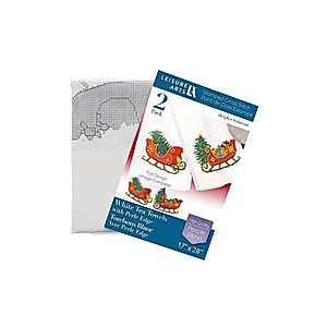 LEISURE ARTS Tea Towel 17"x28" Sleigh 2pc, Towel Set, Embroidery kit, Bathroom Hand Towels, Kitchen Towel, Cross Stitch Kits, Stamped Cross Stitch Kits