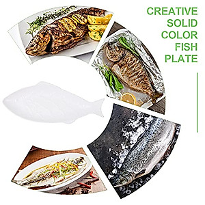 Cabilock Fish Shaped Dish Ceramic Dinner Plate Food Plate Dessert Appetizer Platter Snack Tray Server Fish Decor for Home Restaurant White