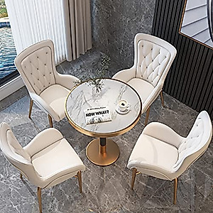 KEFFOR Dining Kitchen Room Chairs Living Room Armchair Modern Upholstered Dining Chairs with Soft Microfiber Leather Cushion Seat and Gold-Plated Feet (Color : White)