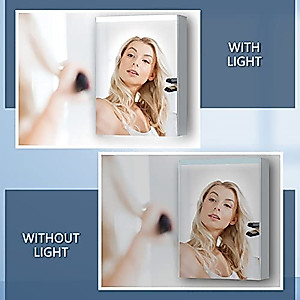 ES-DIY 24''x 30''LED Lighted Bathroom Medicine Cabinet with Mirror,Surface Lighted Medicine Cabinet,Dimmable,Adjustable Shelves,Intelligent Switch Medicine Cabinet, Aluminum Frame,Hinge On Right Side