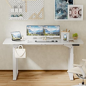 Shahoo Electric Standing Desk 4 Legs, 71 x 28 Inches Height Adjustable Table with Strong Dual Motor, Computer Workstation with Memory Preset for Home Office, White