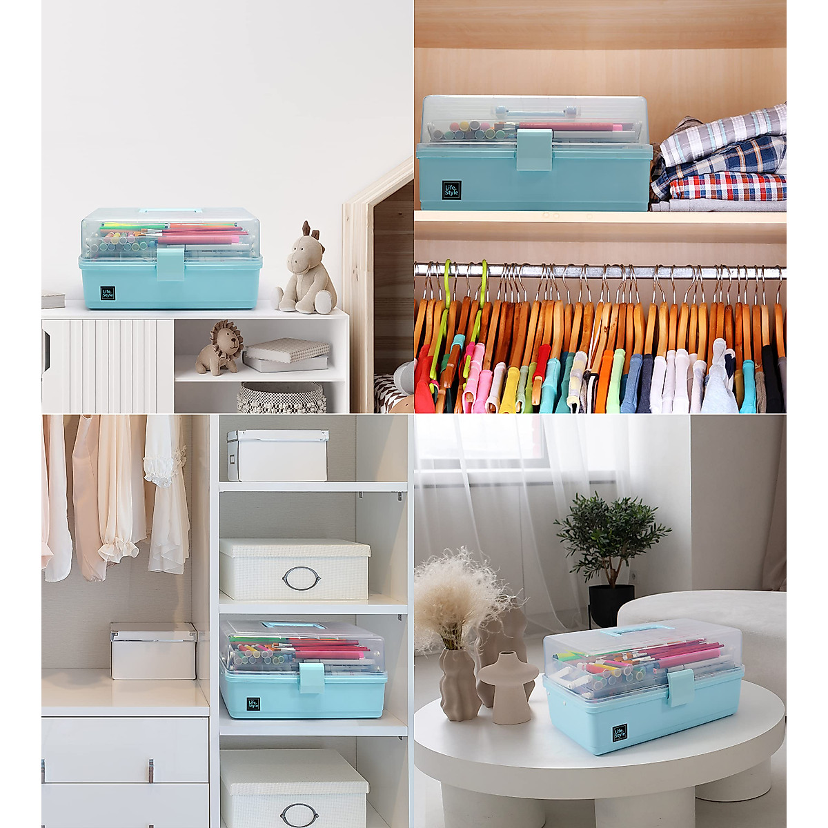 3 Layers Plastic Portable Storage Box, Multipurpose Organizer and Storage Case for Art Craft and Cosmetic, Portable Handled Storage Box for Home, School, Office, First Aids (Pink)