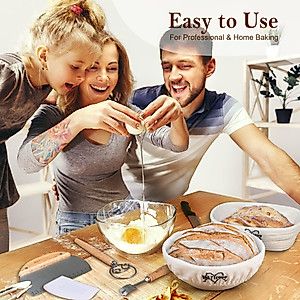 Banneton Bread Proofing Basket Gift Set of 2 - Proofing Baskets 10" Oval & 9" Round Rattan Sourdough Bread Baking Supplies with Bread Lame, Dough Scrapers, Liners, Dough Whisk, Bread Bag &16 Stencils