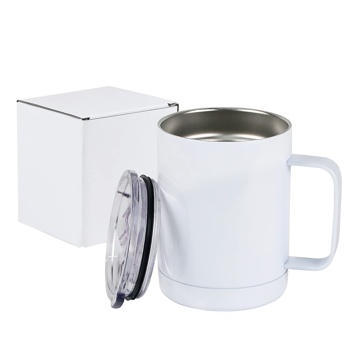 MAIKESUB 4 Pcs Sublimation Blank Skinny Tumbler 16 OZ White Handle and Straw Double Wall Stainless Steel Coffee Straight Mug with Sliding Lid (12 oz 340ML With base)