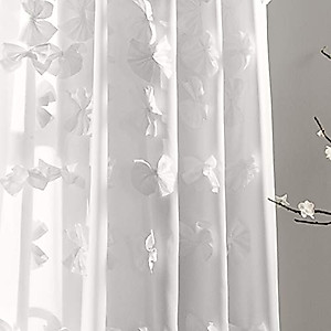 Lush Decor Riley Window Curtain Sheer Ruffled Textured Bow Window Panel for Living, Dining Room, Bedroom (Single), 54"W x 84"L, White