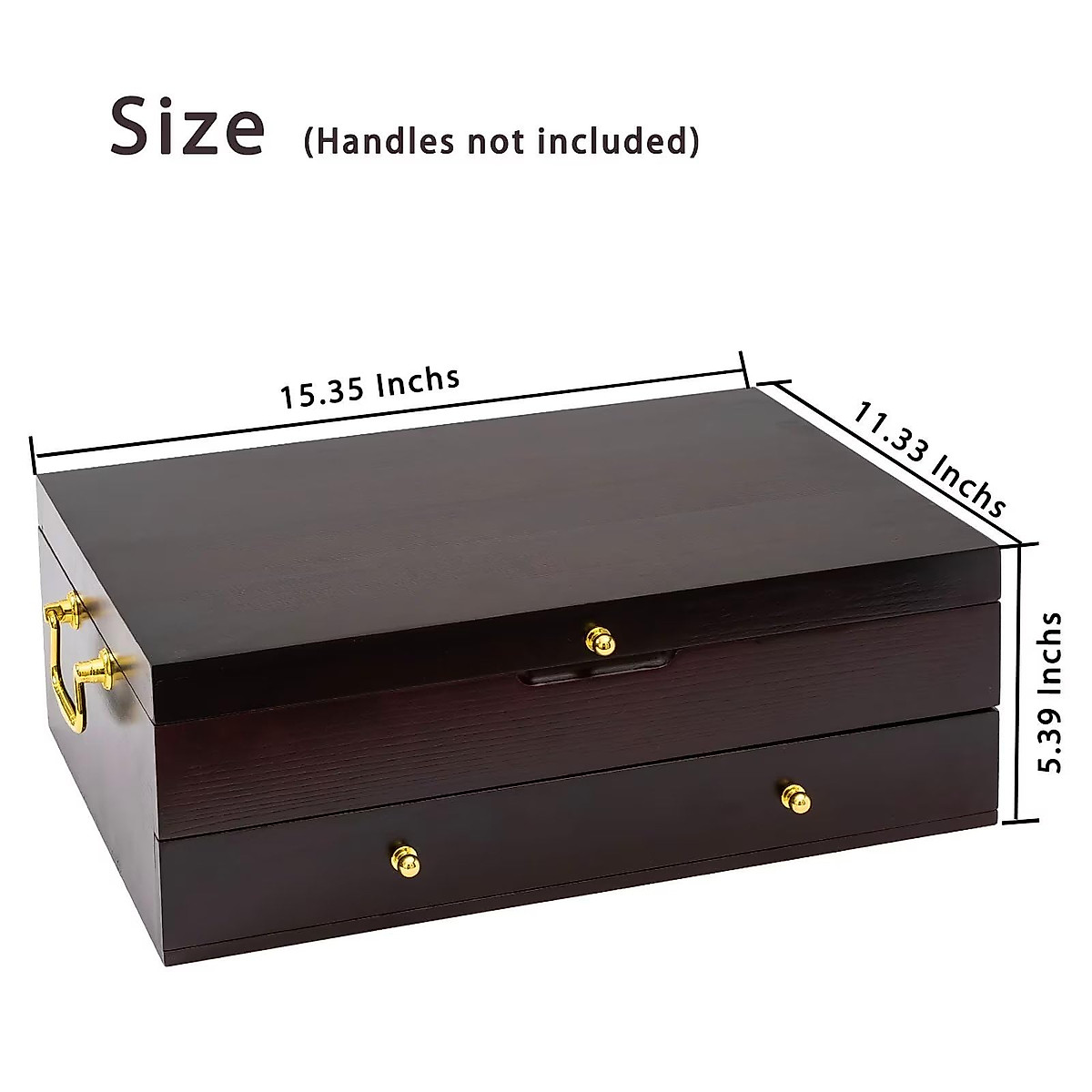 GENRICE Wooden Silverware Chest without Silverware Double-layer, Silverware Box Storage for Silver, Silverware Case with Handle and Felt Lined, Flatware Chest for 12 or 16 or more sets of Utensils