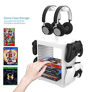 Joytorn Games Storage Tower(Up to 10 Games) for PS5,Game Disk Rack and Controller/Headset Stand Holder Compatible with Xbox Series X|S/Nintendo Switch/PS4