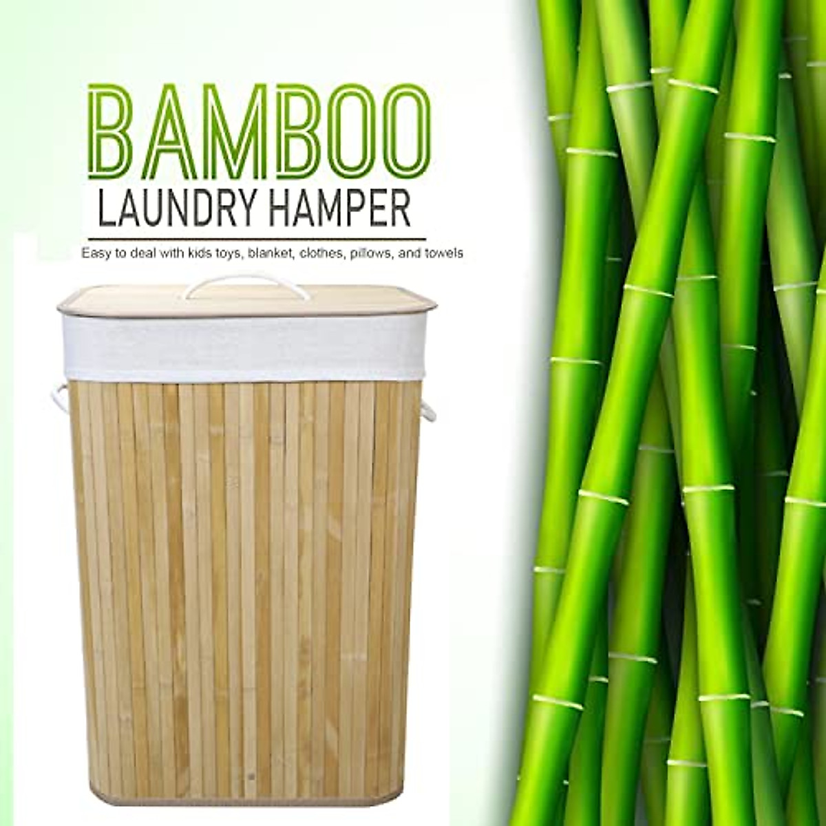 Clothes Laundry Hamper with 2 Removable Liner Bags,Handwoven Bamboo Laundry Basket with Easy Carry Handles