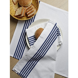 The Weaver's Blend 100% Cotton Kitchen Towels with Blue Stripe Design | Kitchen Towels and Dish Cloths | Size 28”x18” | Set of 6