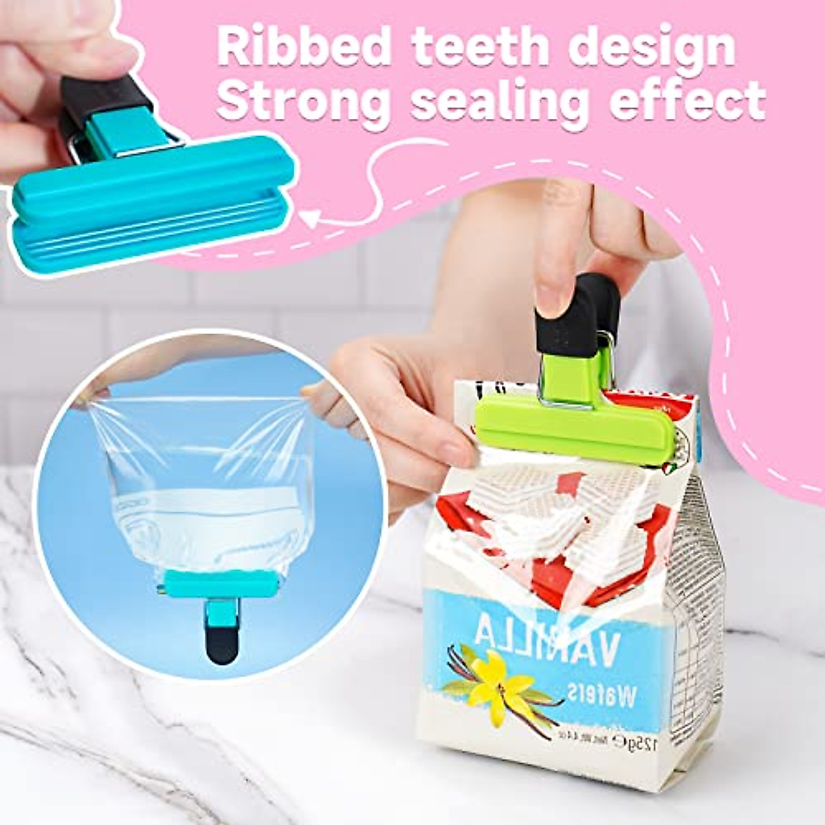 NiHome Chip Clips 12 Pack Bag Clips for Food Packages Chip Bag Clips for Food Storage Snack Clips with Air Tight Seal Grip 6 Colors