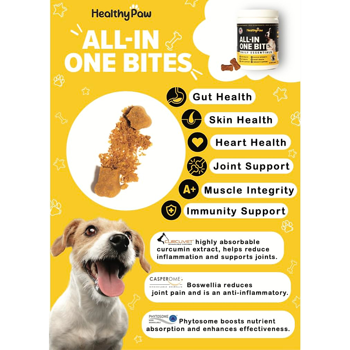 All-in-one Multifunctional Supplements for Dogs * Glucosamine for Joint Support * Immune Health *Antioxidants * Anti-inflammatory *Heart Health *Skin and Coat Health