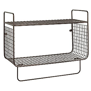 mDesign Steel Wall Mount Towel Rack Storage Organizer Shelf Holder with Towel Bar - for Bathroom, Laundry Room, Kitchen, Garage - Holds Hand Towels, Washcloth - Concerto Collection - Bronze