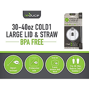 Reduce Tumbler Lid and Straw Set for 30-40 oz Tumblers/Mugs - BPA Free, Dishwasher Safe, Impact Resistant - Replace Broken, Damaged or Lost Reduce Cold 1 Straws and Lids - Large