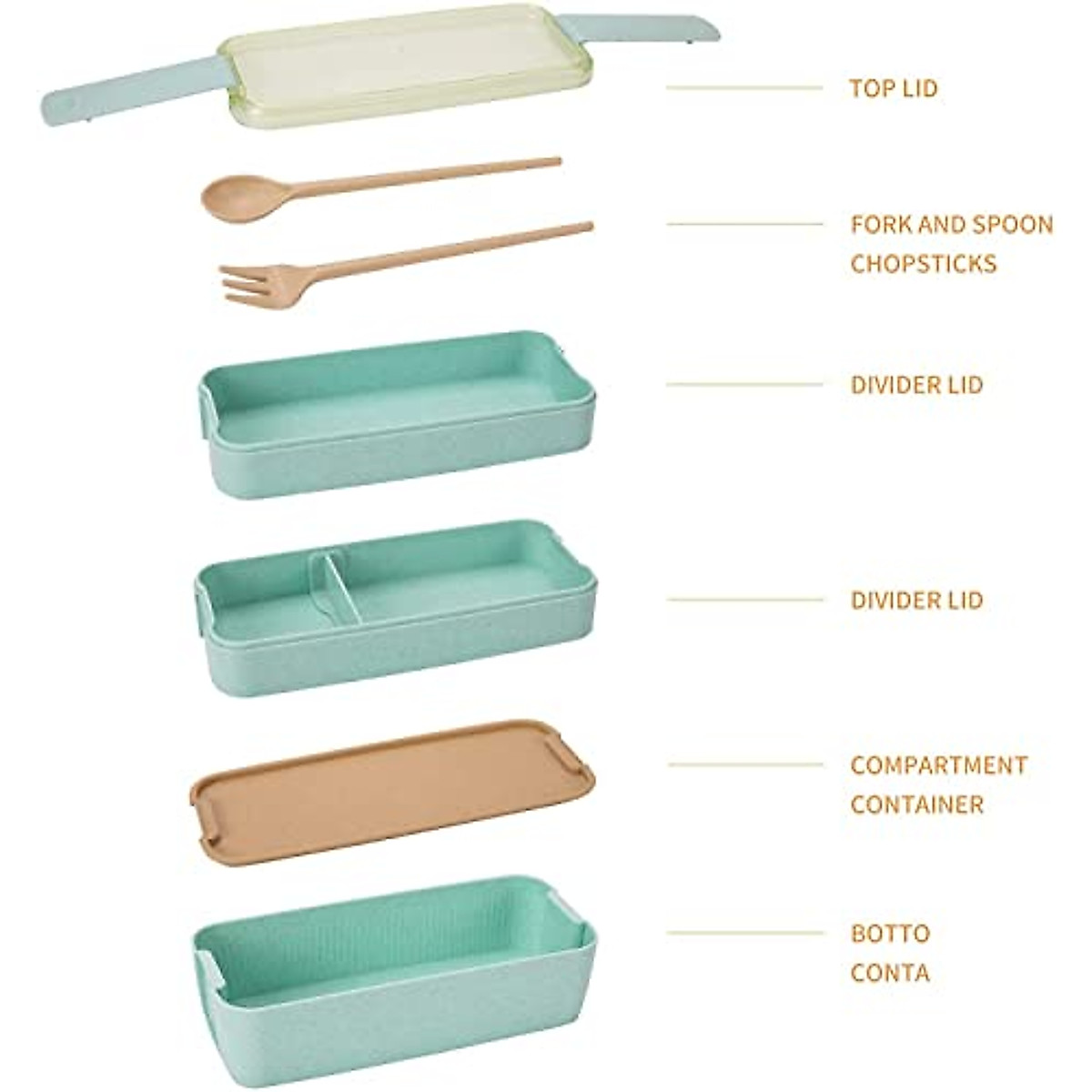 Rarapop 3 Pack Stackable Bento Box Japanese Lunch Box Kit with Spoon & Fork, 3-In-1 Compartment Wheat Straw Meal Prep Containers for Kids & Adults (Green/Pink/Beige)