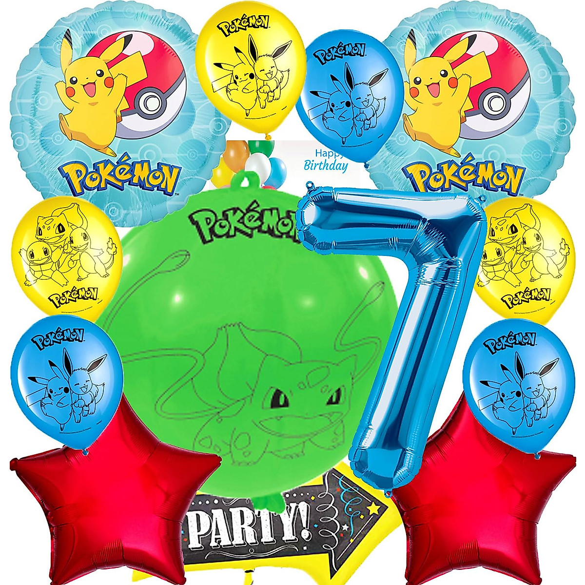 Anagram Pikachu Foil Balloon Bouquet Set | Intended for Pokemon Pokeball Theme Party Accesory Multicolor 7th Birthday, AN-29460,AN-36332
