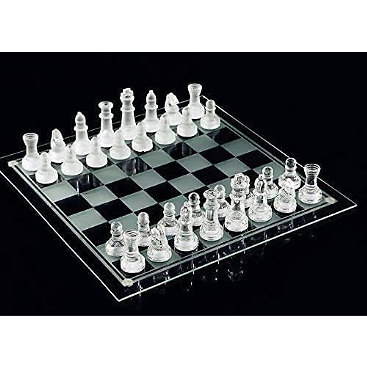 10"*10" Glass Chess Set Frosted and Clear Pieces Felted Bottom for Adult and Teens（Gift for Game Education）