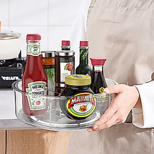 Lazy Susan Organizer, Clear Acrylic Large Lazy Susan Turntable Organizer with Dividers, Spinning Spice Lazy Susan Organizer Pantry for Cabinet/Bathroom/Countertop/Refrigerator/Kitchen