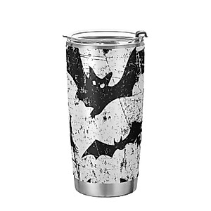 Yasala Halloween Tumbler Retro Black Bats Insulated Coffee Cup Beverage Container Office Travel Mug with Straw and Lid 20oz Holiday Back to School Day of The Dead Gift