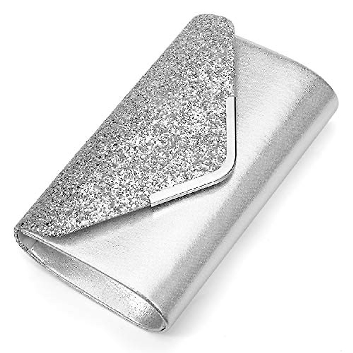 ZIUMUDY Women's Sparkle Evening Bags Envelope Clutches Shoulder Chain Handbag Bridal Wedding Purse (Silver)