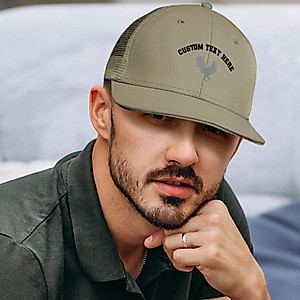 Custom Trucker Hat Baseball Cap Grey Rooster in A Poultry Embroidery Cotton Dad Hats for Men & Women Snapback Black Personalized Text Here