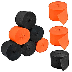 jiebor Halloween Streamers Orange and Black Crepe Paper Streamers for Halloween Party Home Classroom Office Door Wall Fireplace Decorations 9 Rolls 738 Feet