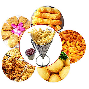 BESTONZON 2-Piece French Fry Stand Metal Spiral Cone Basket Holder for Fries Fish and Chips and Sauce Dippers