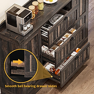 DWVO Farmhouse Sideboard Buffet Cabinet with Storage, 59" Kitchen Pantry Storage Cabinet with 3 Drawers, Coffee Bar for Kitchen Living Room Dining Room, Dark Rustic Oak