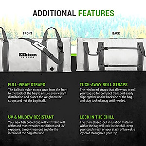 Elkton Outdoors Insulated Fish Cooler Bag Leakproof Fish Kill Bag 60x20in Fish Cooler with Easy Grip Carry Handles for Outdoor Travel 60 Liter