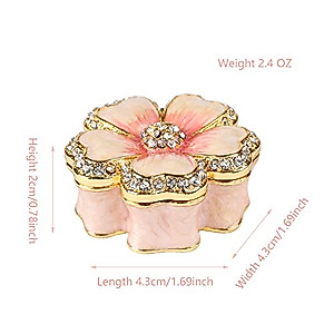 Janshe Cul Sakura Trinket Boxes Hinged Hand-Painted Enameled Flower Figurine Ornaments Craft Gift for Home Decor, Pink