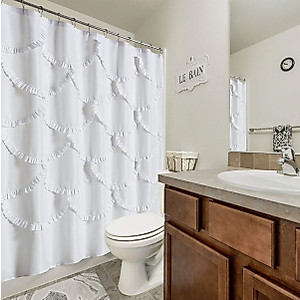 DOSLY IDÉES White Ruffle Fabric Shower Curtain for Bathroom,Mermaid Pattern,Farmhouse,Country Rustic,Cute,Washable and Waterproof,72x84 Inch Long