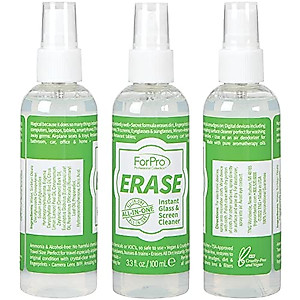 ForPro Erase Instant Glass & Screen Cleaner Kit, for TV Screens, Smartphones, Eyeglasses, Mirrors - Includes 3.3 Oz. Bottle and Microfiber Cleaning Cloth (Pack of 3)