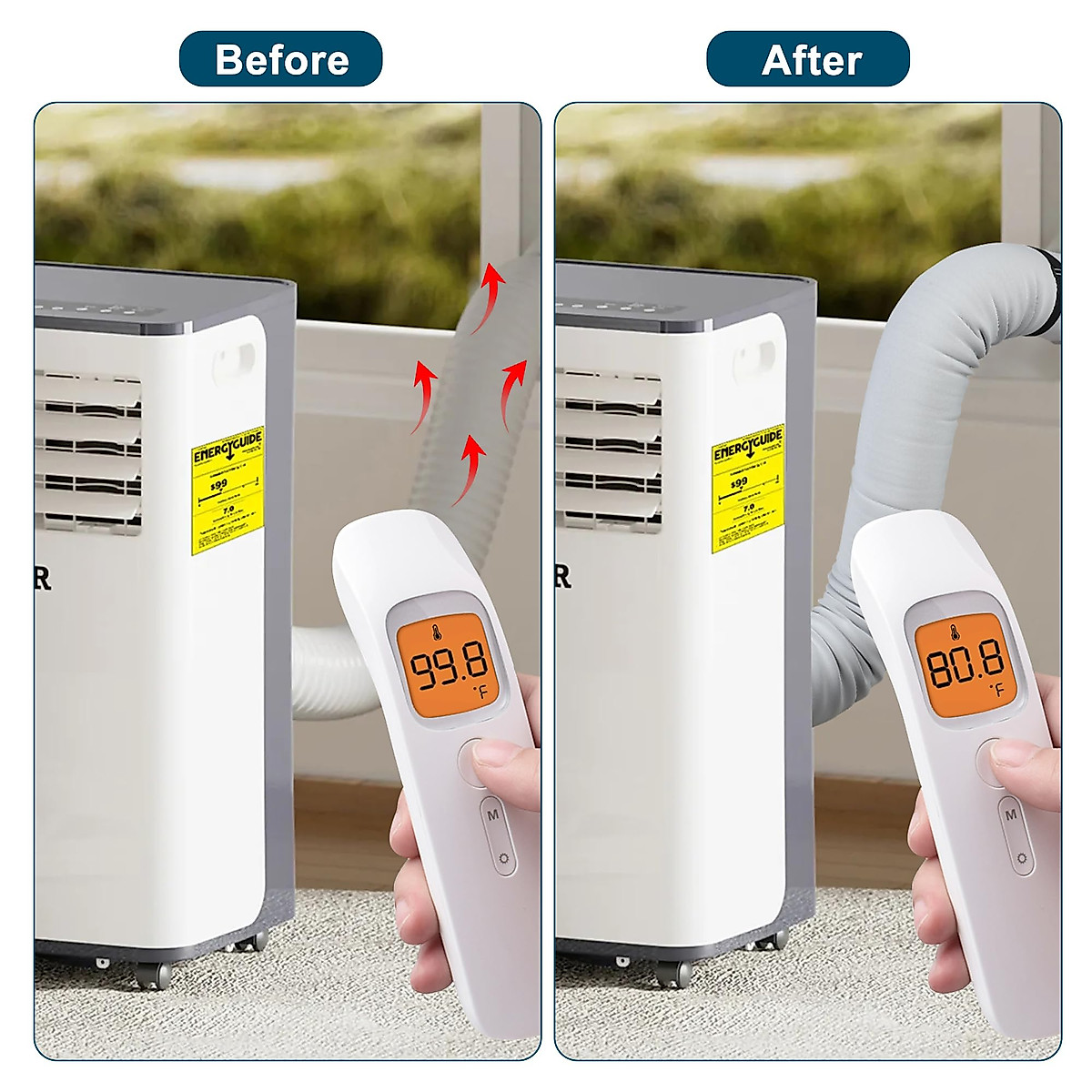 Air Conditioner Hose Cover Wrap Portable AC Hose Cover Wrap with Elastic Band Sleeve Insulated Air Conditioner Hose Cover for Portable AC for 5" and 5.9" Diameter Exhaust Hoses, Gray