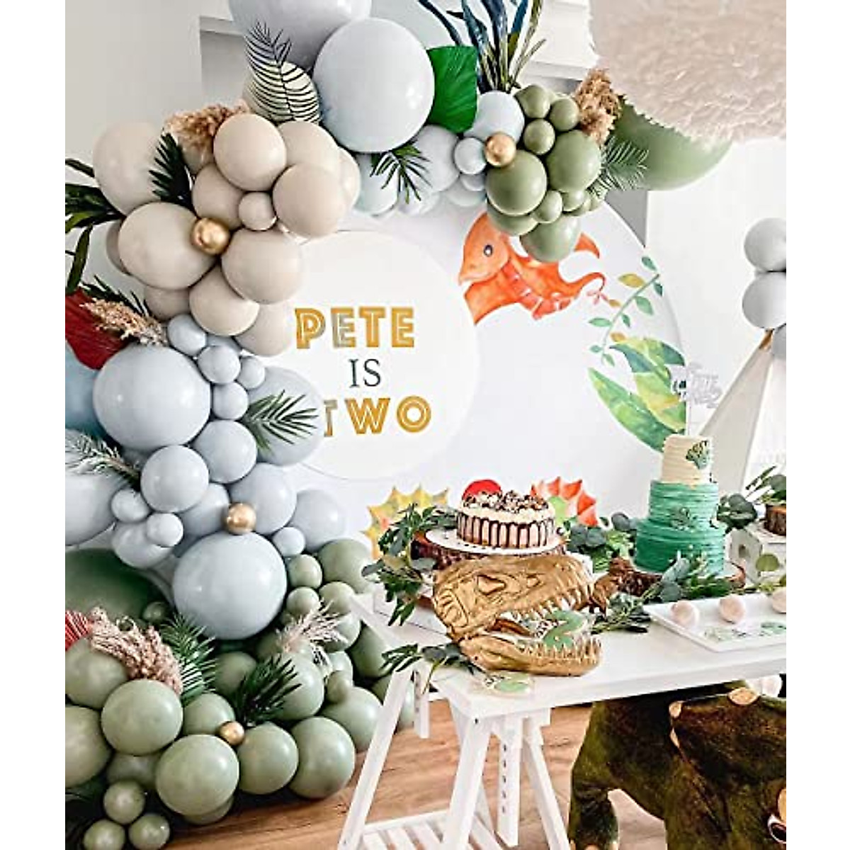 Woaipati Retro Avocado Green Balloon Garland Arch Kit Double-Stuffed Baby Blue Balloons Olive Balloon and Gold Metallic Chrome Latex Balloons Set for Wedding Birthday Balloons Baby Shower Decorations